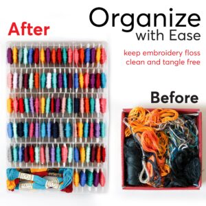 BULK PARADISE Embroidery Floss Organizer Box with 50 Cardboard Bobbins - 17 Compartments Clear embroidery thread organizer box, Snap-Tight Clear Sewing Organizer - Jewelry Bead Holder (Made in USA)