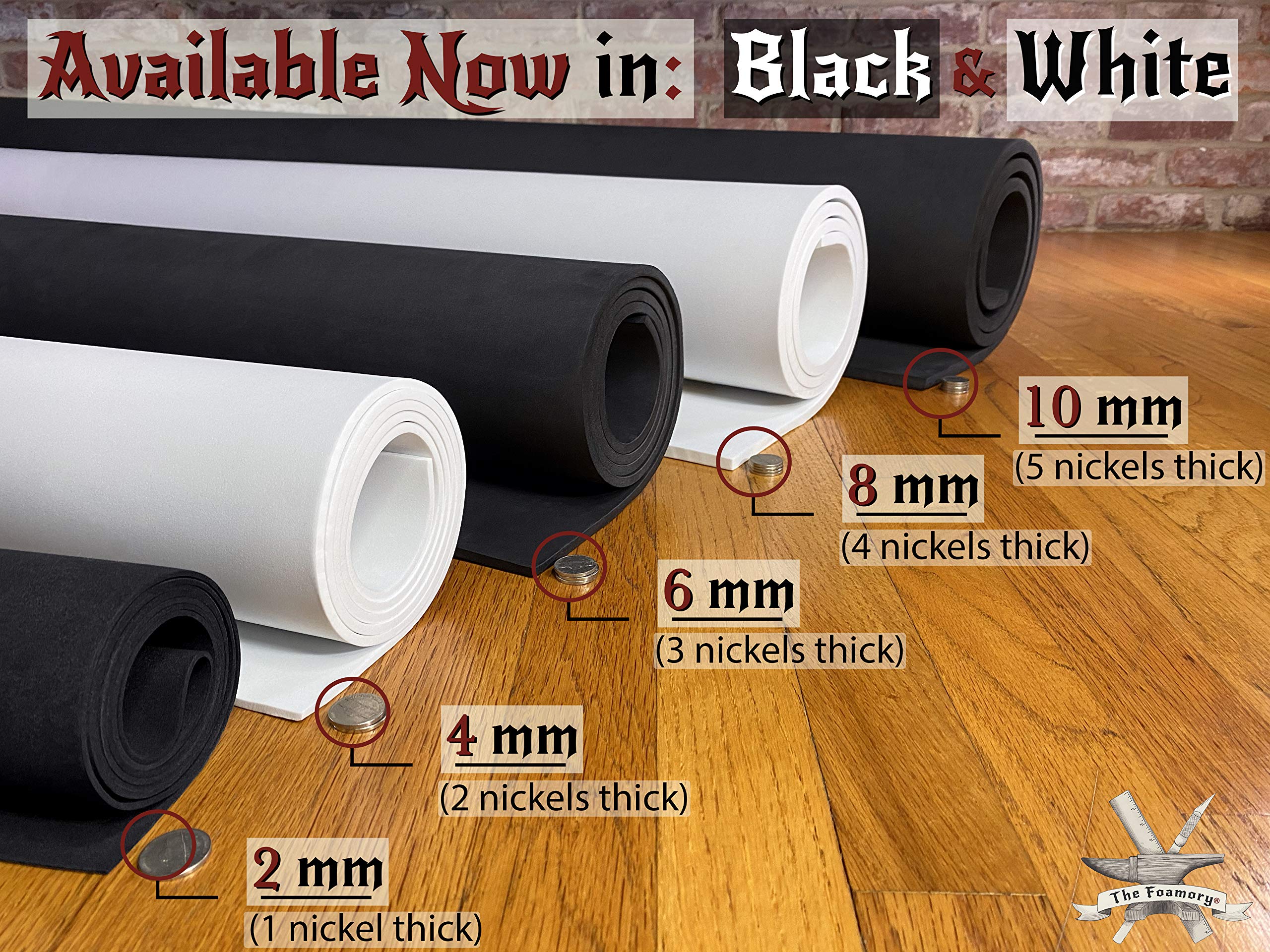 EVA Foam Cosplay - 2mm (1mm to 10mm) - Black or White - 14" x 39" Sheet - Ultra High Density Craft Foam 85 kg/m3 - by The Foamory