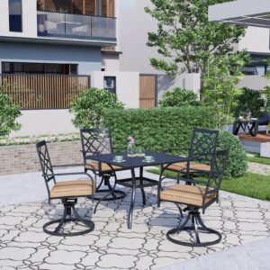 Oakcloud 5-Piece Metal Outdoor Patio Furniture Outdoor Dining Set, 4 Metal Swivel Chairs and Square Dining Table with Umbrella Hole