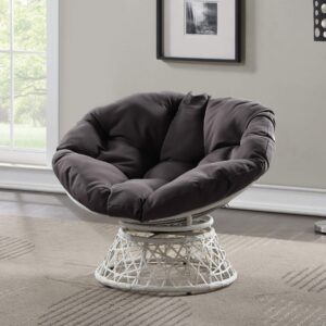 OSP Home Furnishings Wicker Papasan Chair with 360-Degree Swivel, Cream Frame with Grey Cushion