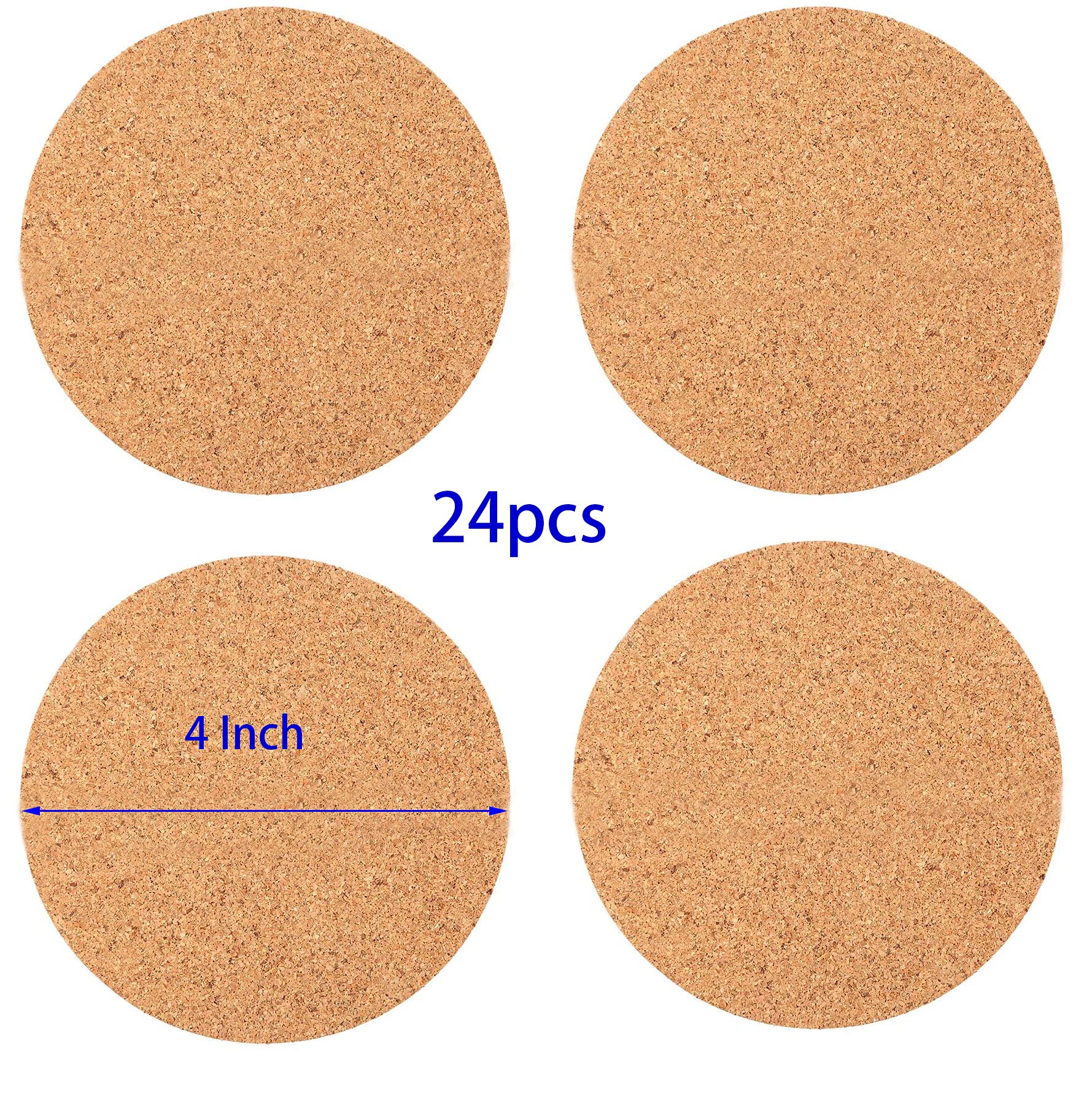 YYaaloa 24Pcs Self-Adhesive Mini Backing Cork Coasters Tiles Sheets Round 4" for DIY Coasters and DIY Crafts Cork Board, Cork Tiles, Cork Mat (Round 24pcs)