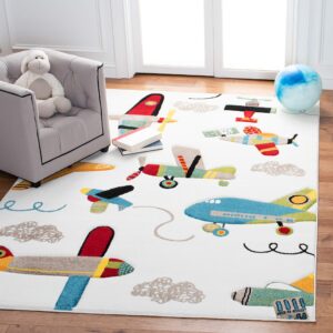 safavieh carousel kids collection area rug - 8' x 10', ivory & blue, non-shedding & easy care, ideal for high traffic areas for boys & girls in playroom, nursery, bedroom (crk167a)