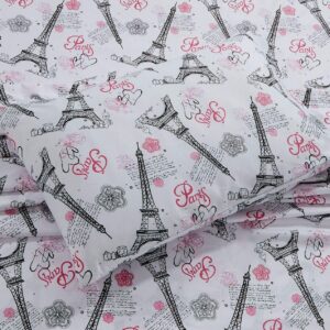 Kids Zone Home Collection Sheet Set Girls/Teens Paris Eiffel Tower Hearts Flowers White Pink Black Pink / White New # Flatscreen Paris (White, Full)