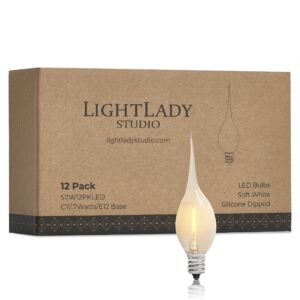 LightLady Studio, Silicone Dipped LED Candle Light Bulbs, Bright White, LED Silicone Candle Bulbs, 12 Pk, .7 Watts, Equivalent to 7 Watt Bulb, Candelabra LED Light Bulbs