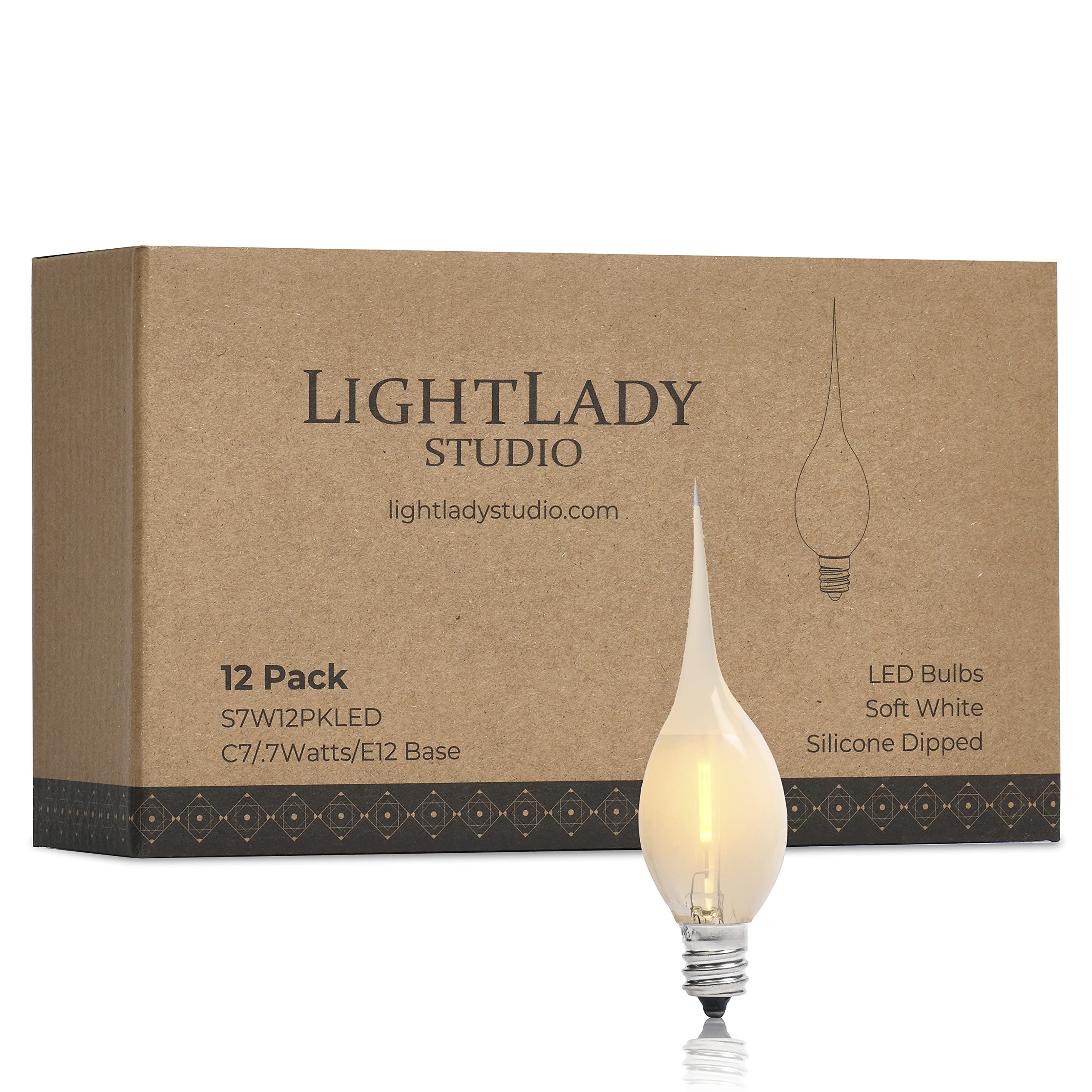 LightLady Studio, Silicone Dipped LED Candle Light Bulbs, Bright White, LED Silicone Candle Bulbs, 12 Pk, .7 Watts, Equivalent to 7 Watt Bulb, Candelabra LED Light Bulbs