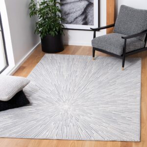 safavieh belmont collection area rug - 8' x 10', grey & ivory, abstract burst design, non-shedding & easy care, ideal for high traffic areas in living room, bedroom (bmt136f)