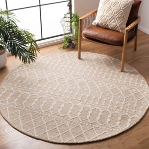 safavieh blossom collection 4' round beige/ivory blm115b handmade moroccan premium wool area rug