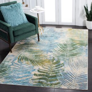 safavieh lillian collection area rug - 8' x 10', blue & green, tropical boho design, non-shedding & easy care, ideal for high traffic areas in living room, bedroom (lln308m)