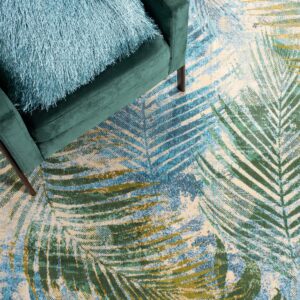 SAFAVIEH Lillian Collection Area Rug - 8' x 10', Blue & Green, Tropical Boho Design, Non-Shedding & Easy Care, Ideal for High Traffic Areas in Living Room, Bedroom (LLN308M)