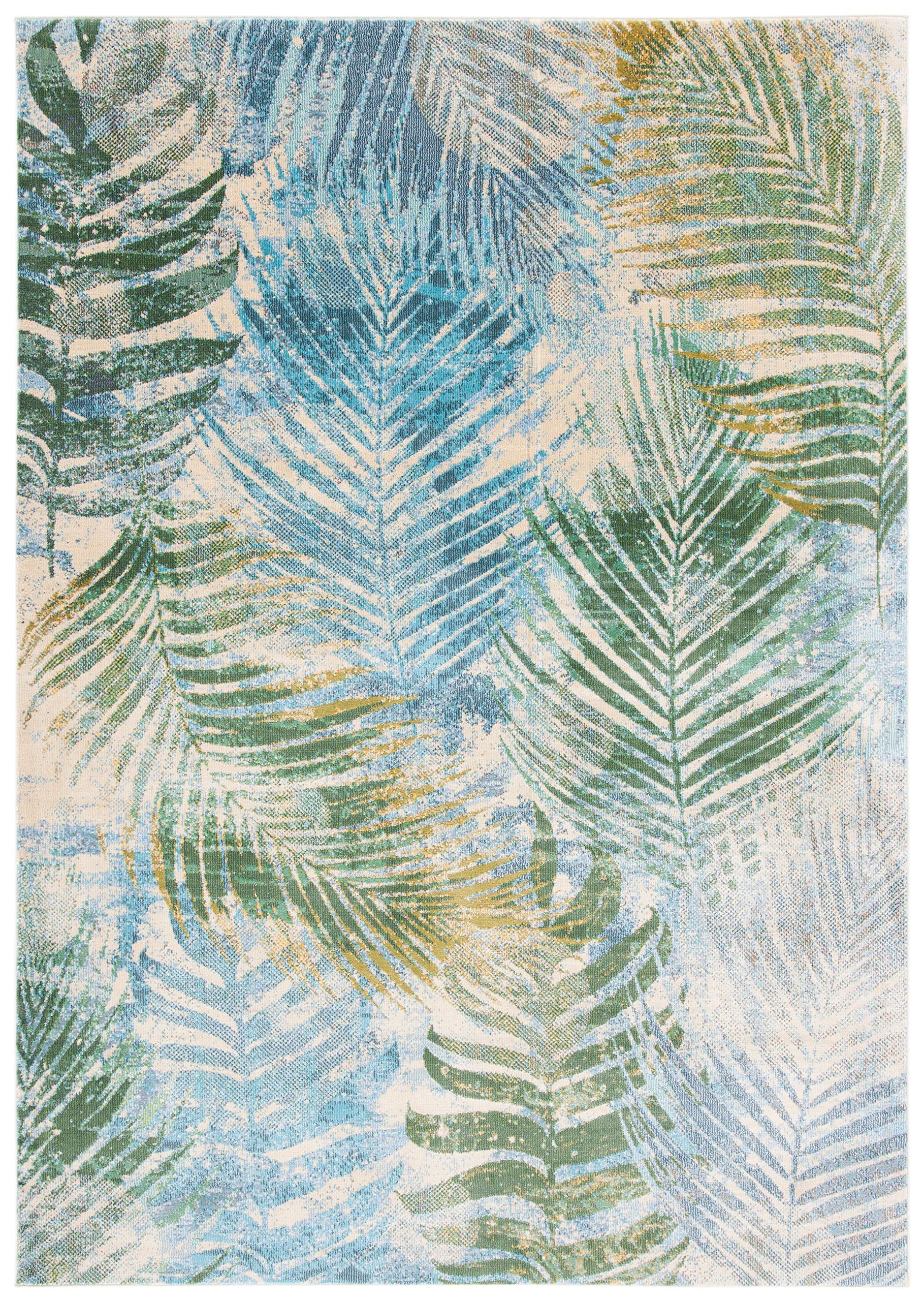 SAFAVIEH Lillian Collection Area Rug - 8' x 10', Blue & Green, Tropical Boho Design, Non-Shedding & Easy Care, Ideal for High Traffic Areas in Living Room, Bedroom (LLN308M)