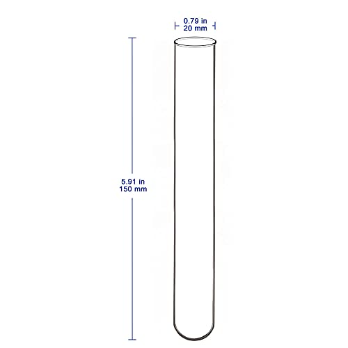 Labasics 20 Pack Borosilicate Glass Round Bottom Test Tubes, 20 mm OD X 150 mm Length (Pack of 20)