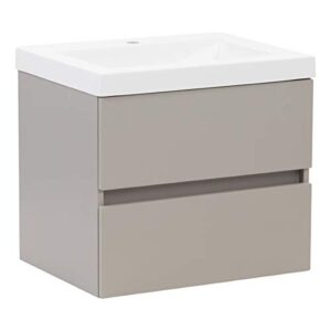 Spring Mill Cabinets Innes 24 Inch Floating Bathroom Vanity with White Single Sink Top, 2 Soft-Close Drawers, 24.5" W x 18.75" D x 22.25" H, Gray