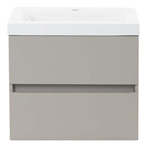 spring mill cabinets innes 24 inch floating bathroom vanity with white single sink top, 2 soft-close drawers, 24.5" w x 18.75" d x 22.25" h, gray