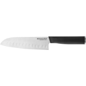 kitchenaid classic santoku knife with custom-fit blade cover, 7-inch, sharp kitchen knife, high-carbon japanese stainless steel, black