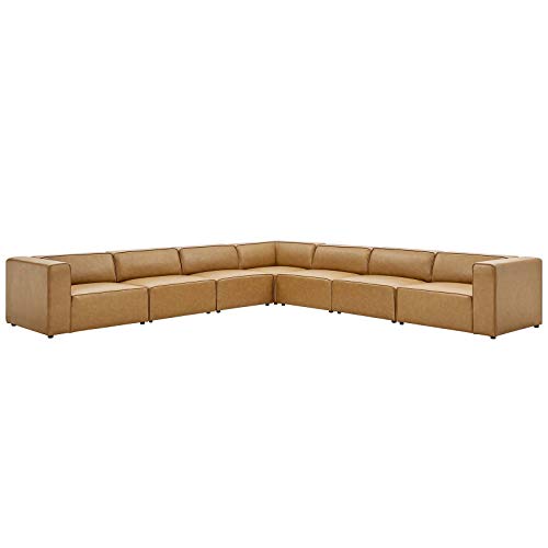 Modway Mingle Vegan Leather 7-Piece Sectional Sofa in Tan