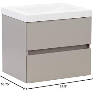 Spring Mill Cabinets Innes 24 Inch Floating Bathroom Vanity with White Single Sink Top, 2 Soft-Close Drawers, 24.5" W x 18.75" D x 22.25" H, Gray