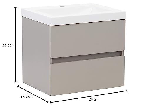 Spring Mill Cabinets Innes 24 Inch Floating Bathroom Vanity with White Single Sink Top, 2 Soft-Close Drawers, 24.5" W x 18.75" D x 22.25" H, Gray