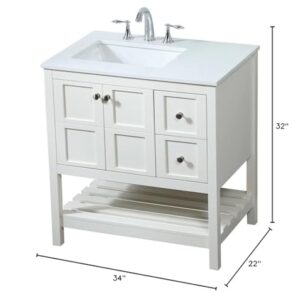 Elegant Kitchen and Bath 32 inch Single Bathroom Vanity Cabinet - White