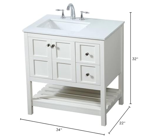 Elegant Kitchen and Bath 32 inch Single Bathroom Vanity Cabinet - White