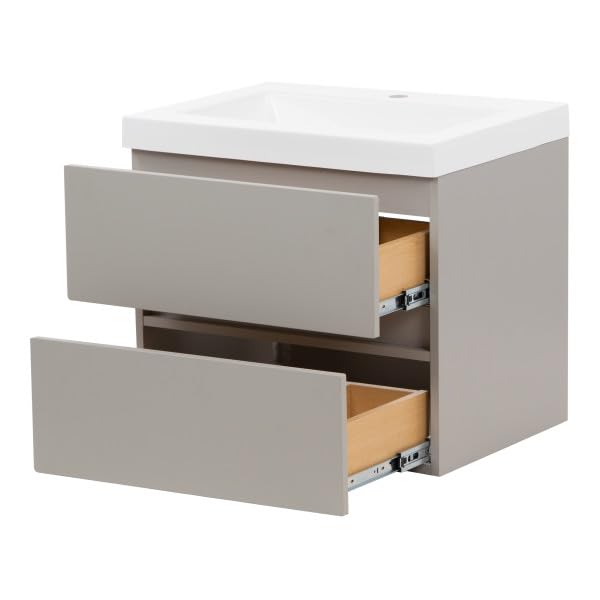 Spring Mill Cabinets Innes 24 Inch Floating Bathroom Vanity with White Single Sink Top, 2 Soft-Close Drawers, 24.5" W x 18.75" D x 22.25" H, Gray