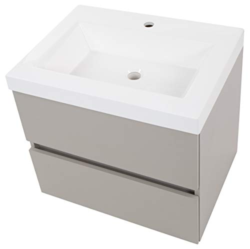 Spring Mill Cabinets Innes 24 Inch Floating Bathroom Vanity with White Single Sink Top, 2 Soft-Close Drawers, 24.5" W x 18.75" D x 22.25" H, Gray