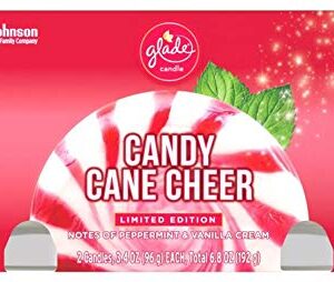 Glade Jar Candles, Fragrance Candles Infused with Essential Oils, Air Freshener Candles, Multiple Scents Available! (Candy Cane Cheer, 3.4oz- 2 Candles)