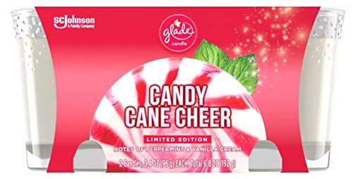 Glade Jar Candles, Fragrance Candles Infused with Essential Oils, Air Freshener Candles, Multiple Scents Available! (Candy Cane Cheer, 3.4oz- 2 Candles)