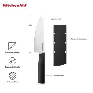 KitchenAid Classic Chef Knife with Custom-Fit Blade Cover, 6-inch, Sharp Kitchen Knife, High-Carbon Japanese Stainless Steel Blade, Black