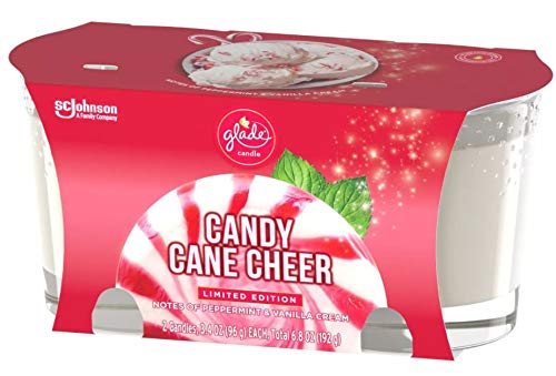 Glade Jar Candles, Fragrance Candles Infused with Essential Oils, Air Freshener Candles, Multiple Scents Available! (Candy Cane Cheer, 3.4oz- 2 Candles)