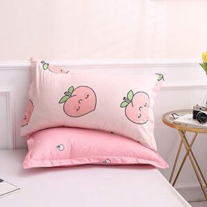 Cartoon Duvet Cover Set Twin Pink Peach Bedding Set Kid Kawaii Bedding Set Girl Lovely Peach Comforter Cover Cute Fruits Quilt Cover Tropical Plant Bedding Reversible Soft Bedspread Cover Room Decor