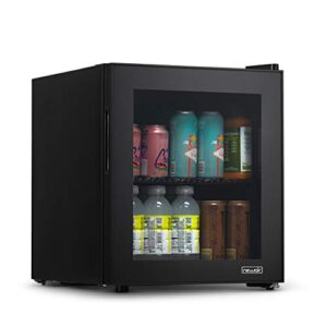 newair beverage fridge and cooler with reversible glass door, 60 can freestanding mini fridge in black with door alarm, perfect for work from home station, dorms, and more