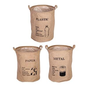 Natural Jute Recycling Bin Bag, Waste Bin Bags Basket for Home Kitchen Office - Round Reusable Recycle Garbage Trash Sorting Bins Organizer Baskets Recycling Container for Plastics