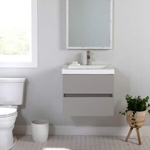 Spring Mill Cabinets Innes 24 Inch Floating Bathroom Vanity with White Single Sink Top, 2 Soft-Close Drawers, 24.5" W x 18.75" D x 22.25" H, Gray