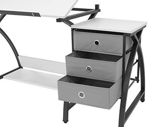 SD STUDIO DESIGNS 2 Piece Comet Center Plus, Craft Table and Matching Stool Set with Storage and Adjustable Top, Black/White, 50x23.75x29.5 inches