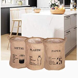 Natural Jute Recycling Bin Bag, Waste Bin Bags Basket for Home Kitchen Office - Round Reusable Recycle Garbage Trash Sorting Bins Organizer Baskets Recycling Container for Plastics