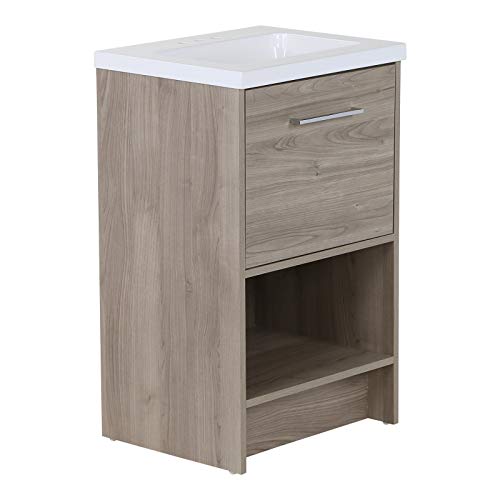 Spring Mill Cabinets Adrian Bathroom Vanity with 1-Door Cabinet, Open Shelf, and White Sink Top, 20.5" W x 16.75" D x 33.5" H, Forest Elm