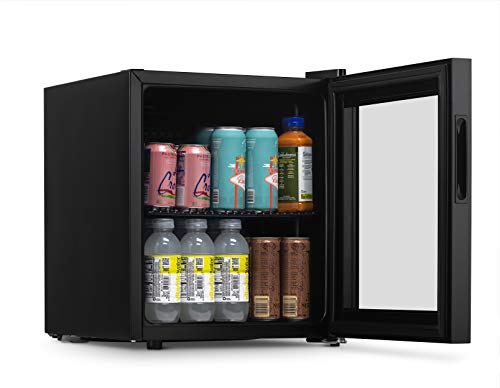 NewAir Beverage Fridge and Cooler with Reversible Glass Door, 60 Can Freestanding Mini Fridge in Black with Door Alarm, Perfect for Work from Home Station, Dorms, and More