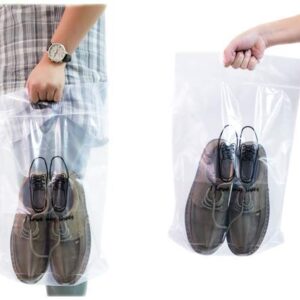 12 pieces of Zipper Heavy duty Clear Plastic Poly Bags Resealable Storage Shoes, Boot, Clothing, Linens, Books, Toys and others, a pleated expandable bottom. (Gentleman Shoes Bags)