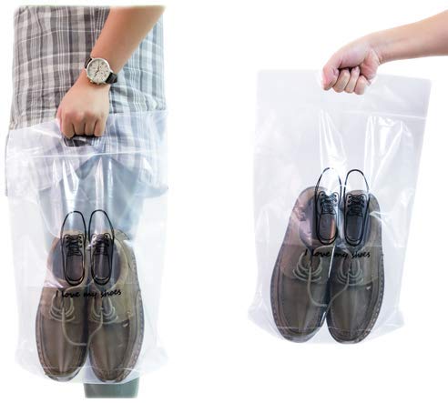 12 pieces of Zipper Heavy duty Clear Plastic Poly Bags Resealable Storage Shoes, Boot, Clothing, Linens, Books, Toys and others, a pleated expandable bottom. (Gentleman Shoes Bags)