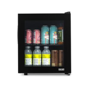 NewAir Beverage Fridge and Cooler with Reversible Glass Door, 60 Can Freestanding Mini Fridge in Black with Door Alarm, Perfect for Work from Home Station, Dorms, and More