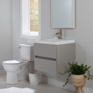 Spring Mill Cabinets Innes 24 Inch Floating Bathroom Vanity with White Single Sink Top, 2 Soft-Close Drawers, 24.5" W x 18.75" D x 22.25" H, Gray