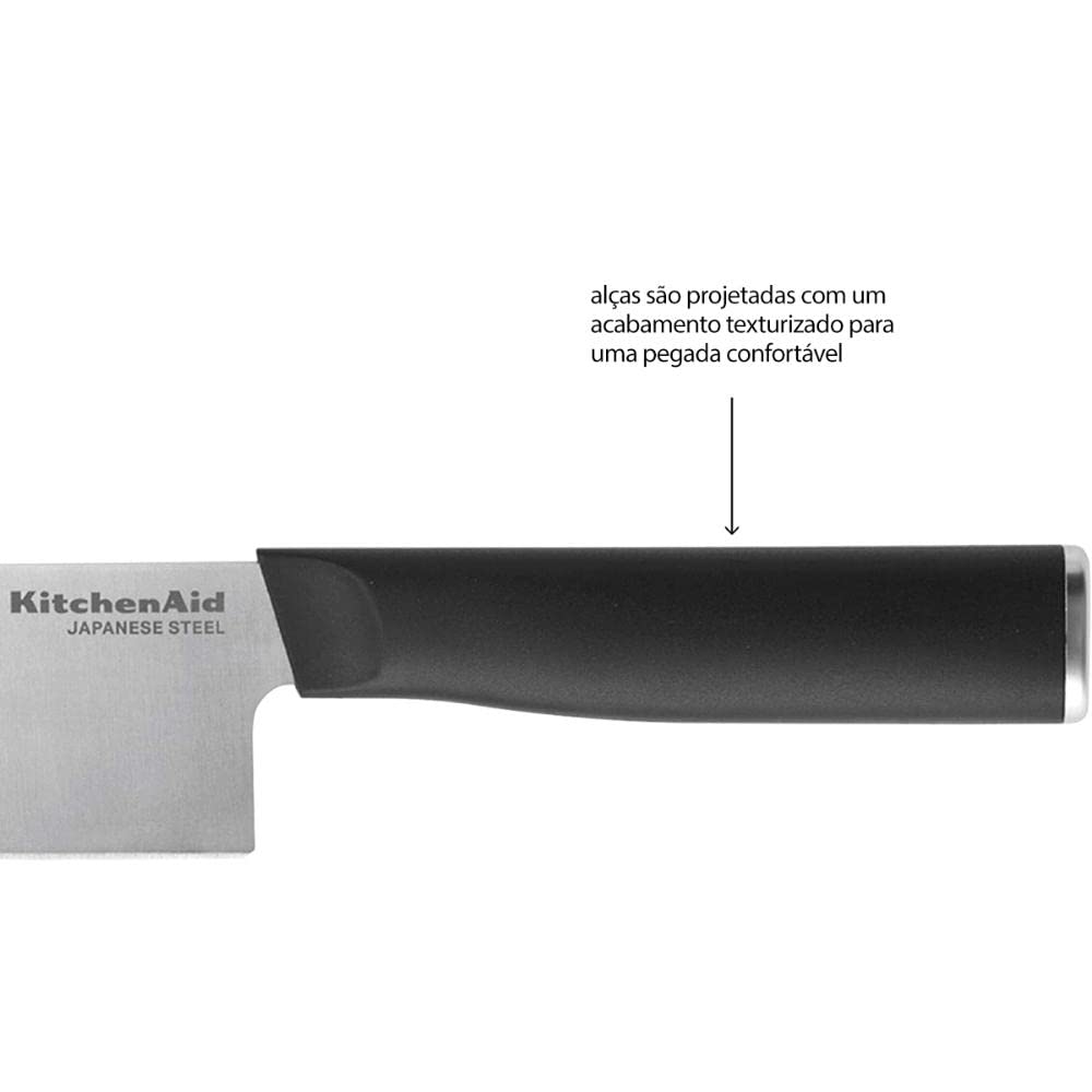 KitchenAid Classic Santoku Knife with Custom-Fit Blade Cover, 7-inch, Sharp Kitchen Knife, High-Carbon Japanese Stainless Steel, Black