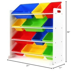 Humble Crew, White/Primary Kids' Toy Storage Organizer with 12 Plastic Bins & Crew, White/Primary Kids Book Rack Storage Bookshelf