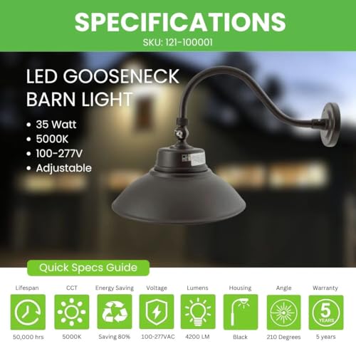 GREENLIGHTDEPOT LED Gooseneck Barn Light - 35W - Swivel Head