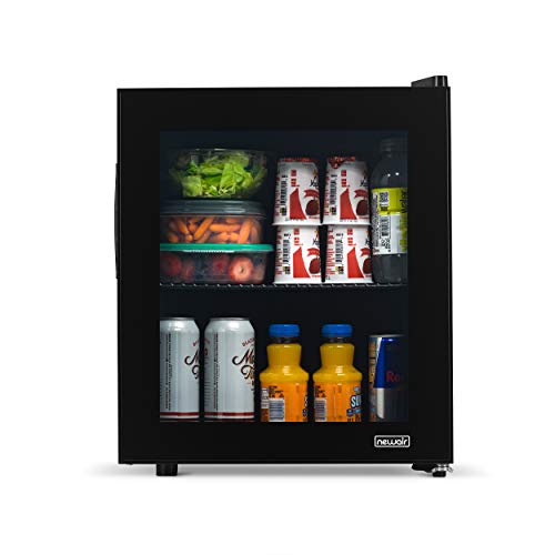 NewAir Beverage Fridge and Cooler with Reversible Glass Door, 60 Can Freestanding Mini Fridge in Black with Door Alarm, Perfect for Work from Home Station, Dorms, and More