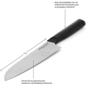 KitchenAid Classic Santoku Knife with Custom-Fit Blade Cover, 7-inch, Sharp Kitchen Knife, High-Carbon Japanese Stainless Steel, Black