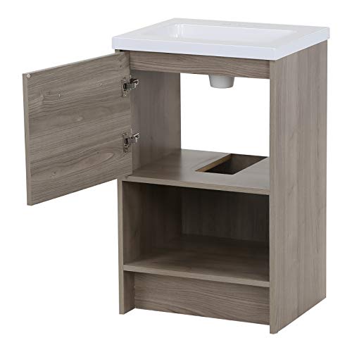 Spring Mill Cabinets Adrian Bathroom Vanity with 1-Door Cabinet, Open Shelf, and White Sink Top, 20.5" W x 16.75" D x 33.5" H, Forest Elm