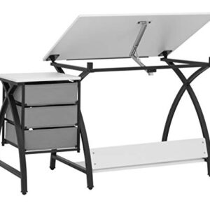 SD STUDIO DESIGNS 2 Piece Comet Center Plus, Craft Table and Matching Stool Set with Storage and Adjustable Top, Black/White, 50x23.75x29.5 inches