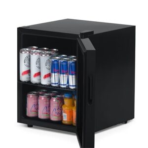 NewAir Beverage Fridge and Cooler with Reversible Glass Door, 60 Can Freestanding Mini Fridge in Black with Door Alarm, Perfect for Work from Home Station, Dorms, and More