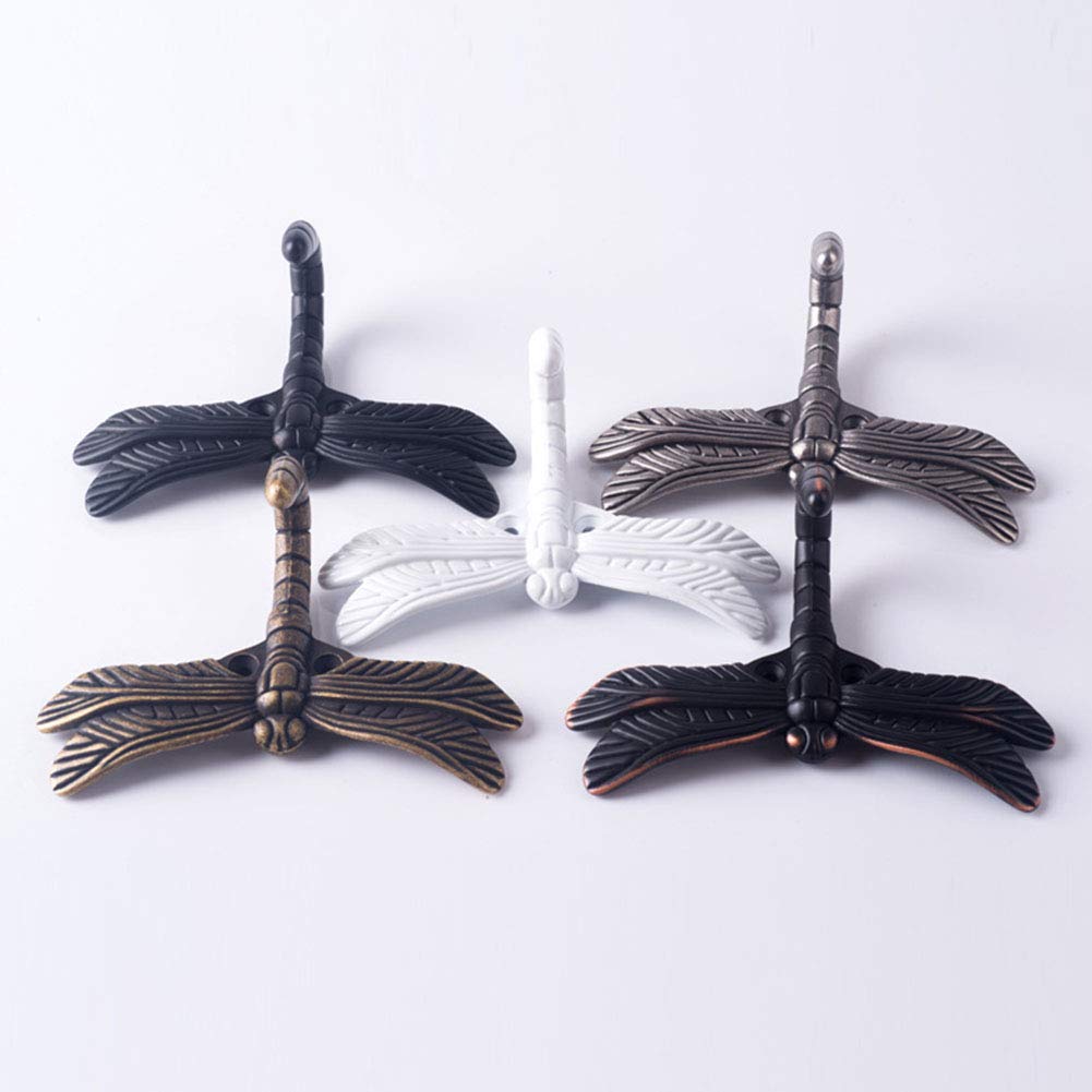 Geenite 2pcs Dragonfly Coat Hooks Decorative Creativity Wall Mounted Hanger Hook for Home Handbag Key Towel Bathrobe (Ancient Silver)